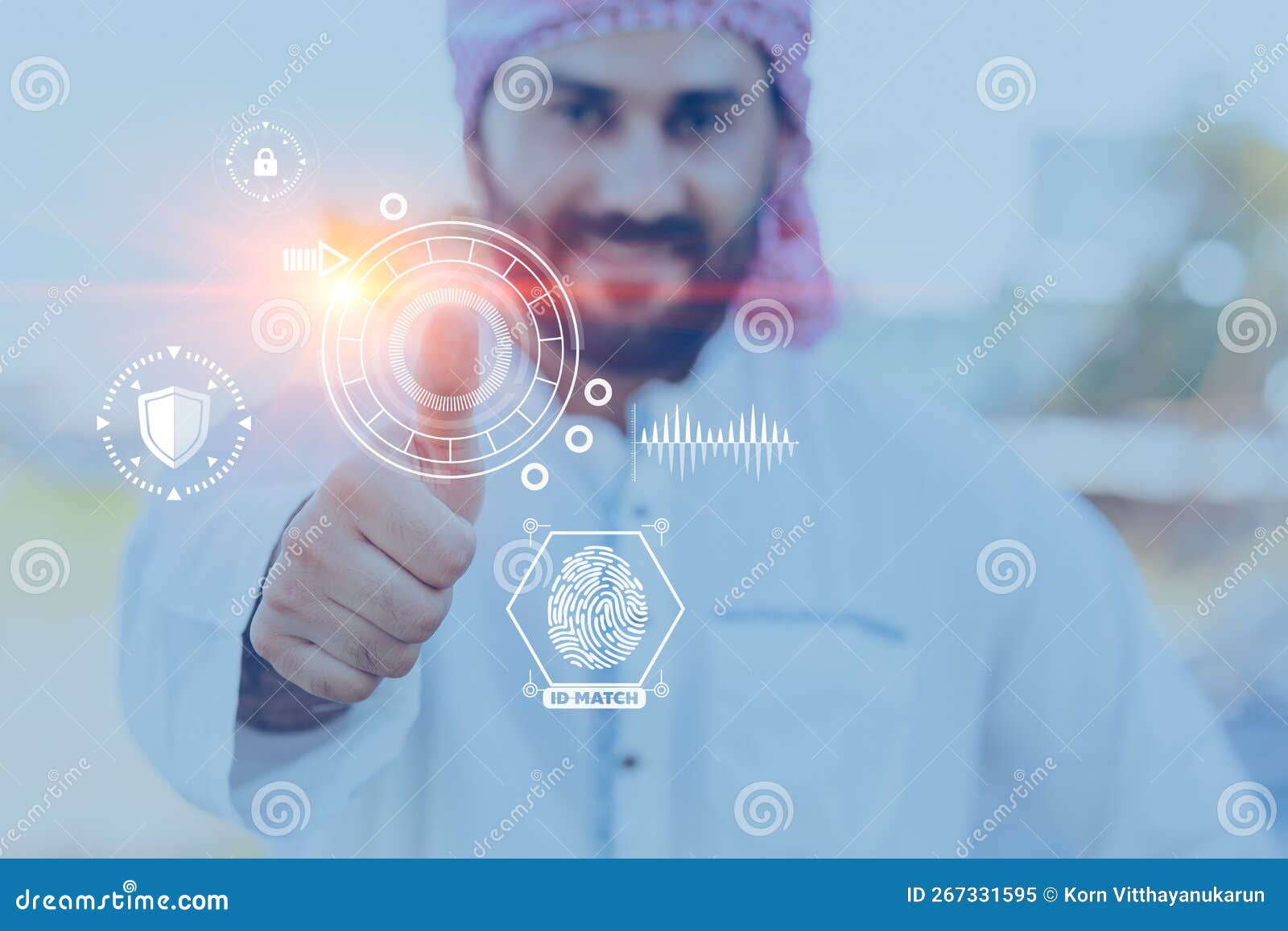 Arab Male Happy with Finger Scan Technology for Personal Data Security ...