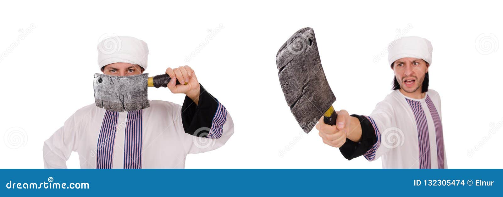 The Arab Man with Axe on White Stock Photo - Image of arabic, headdress ...
