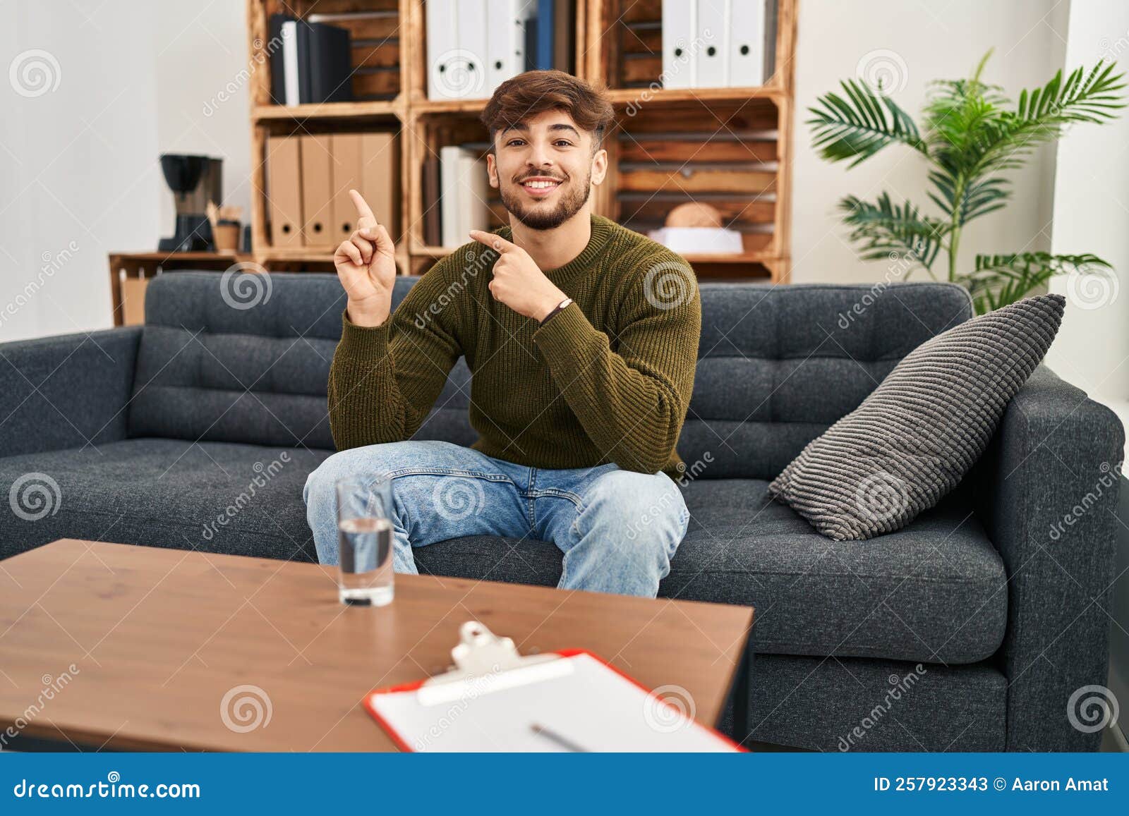 Arab Man with Beard Working on Depression at Therapy Office Smiling and ...