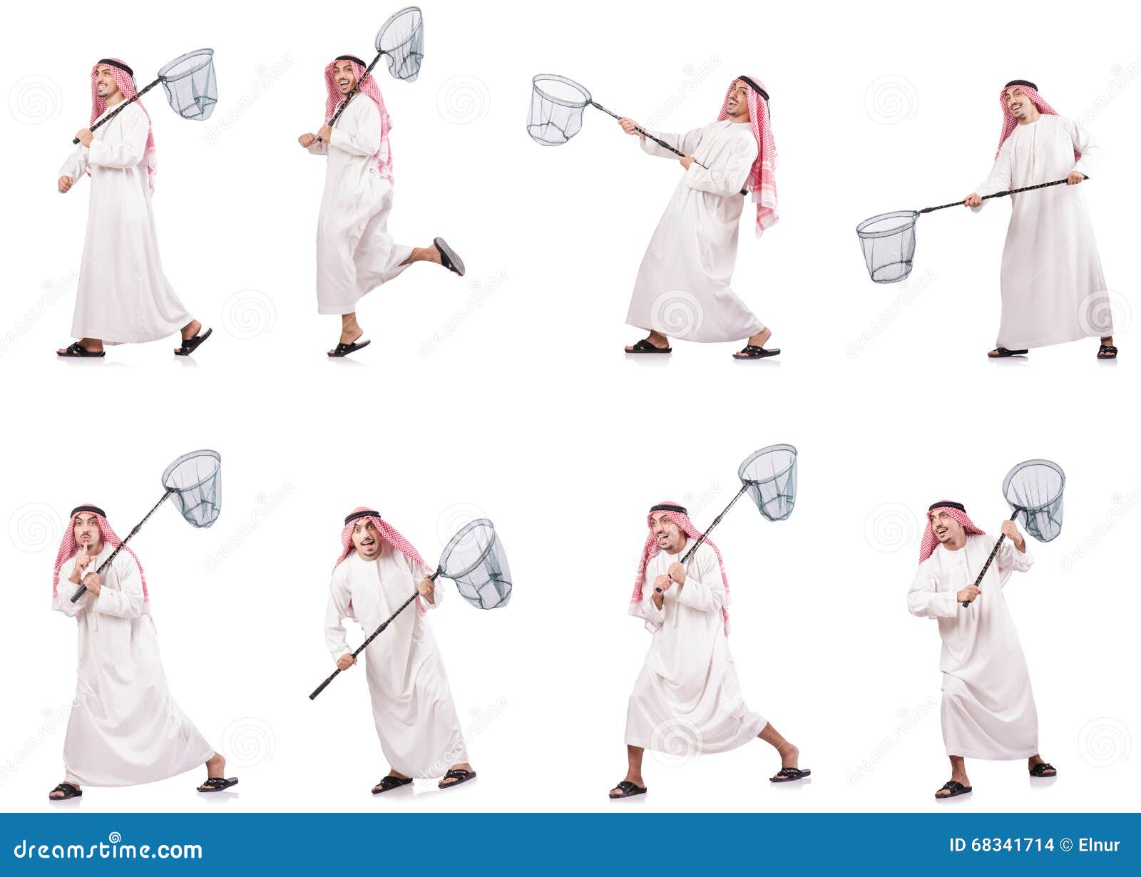 The Arab Man with Catching Net Isolated on White Stock Photo - Image of ...