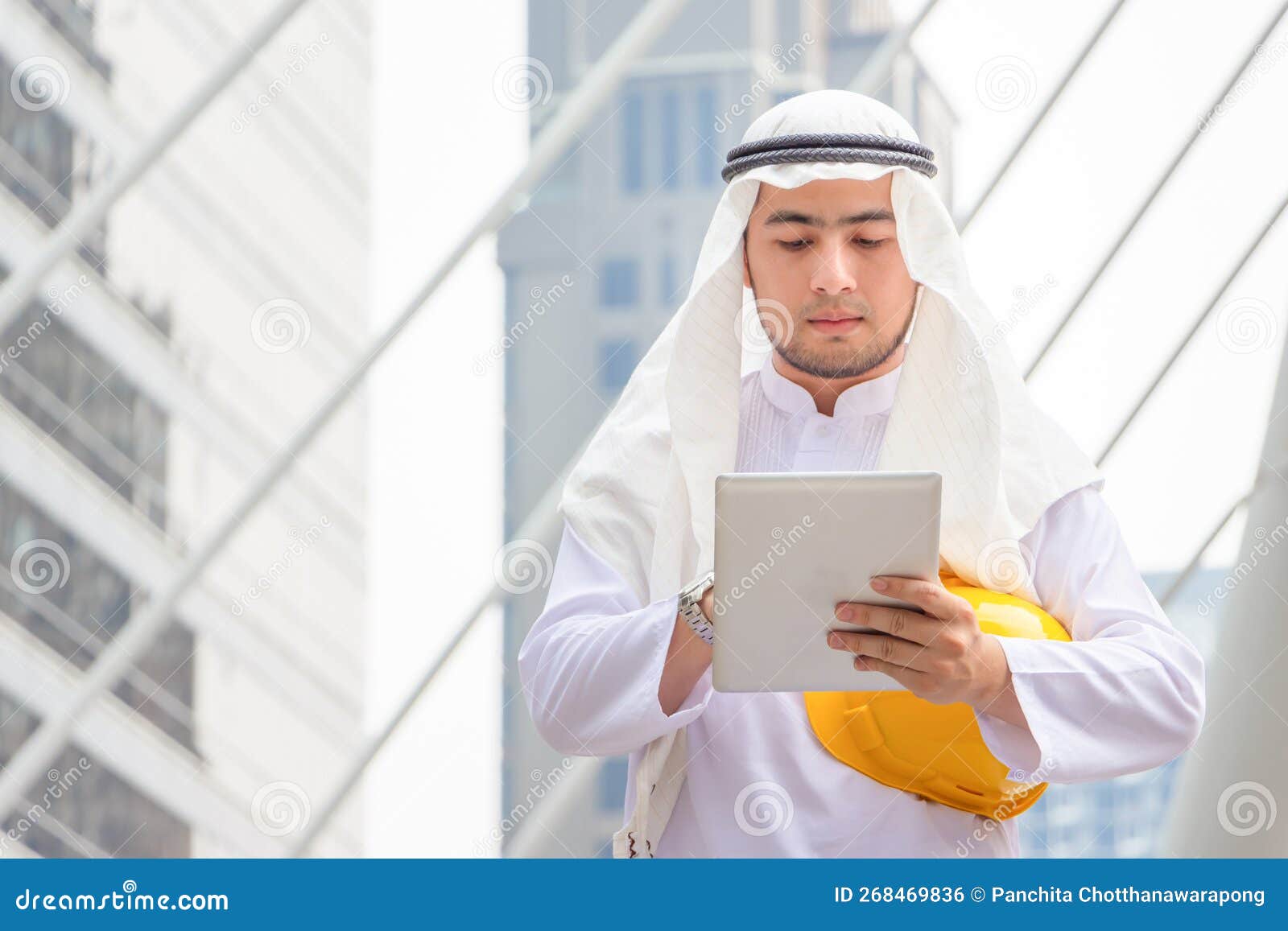 Arab Man Construction Civil Engineer at Building Construction Site ...
