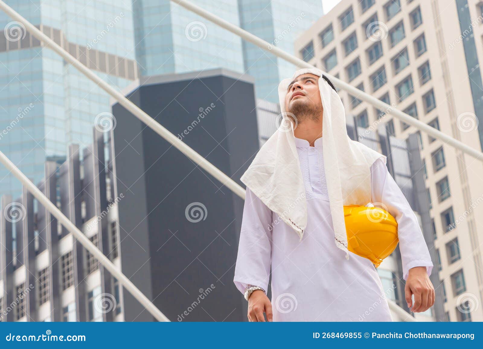Arab Man Construction Civil Engineer at Building Construction Site ...