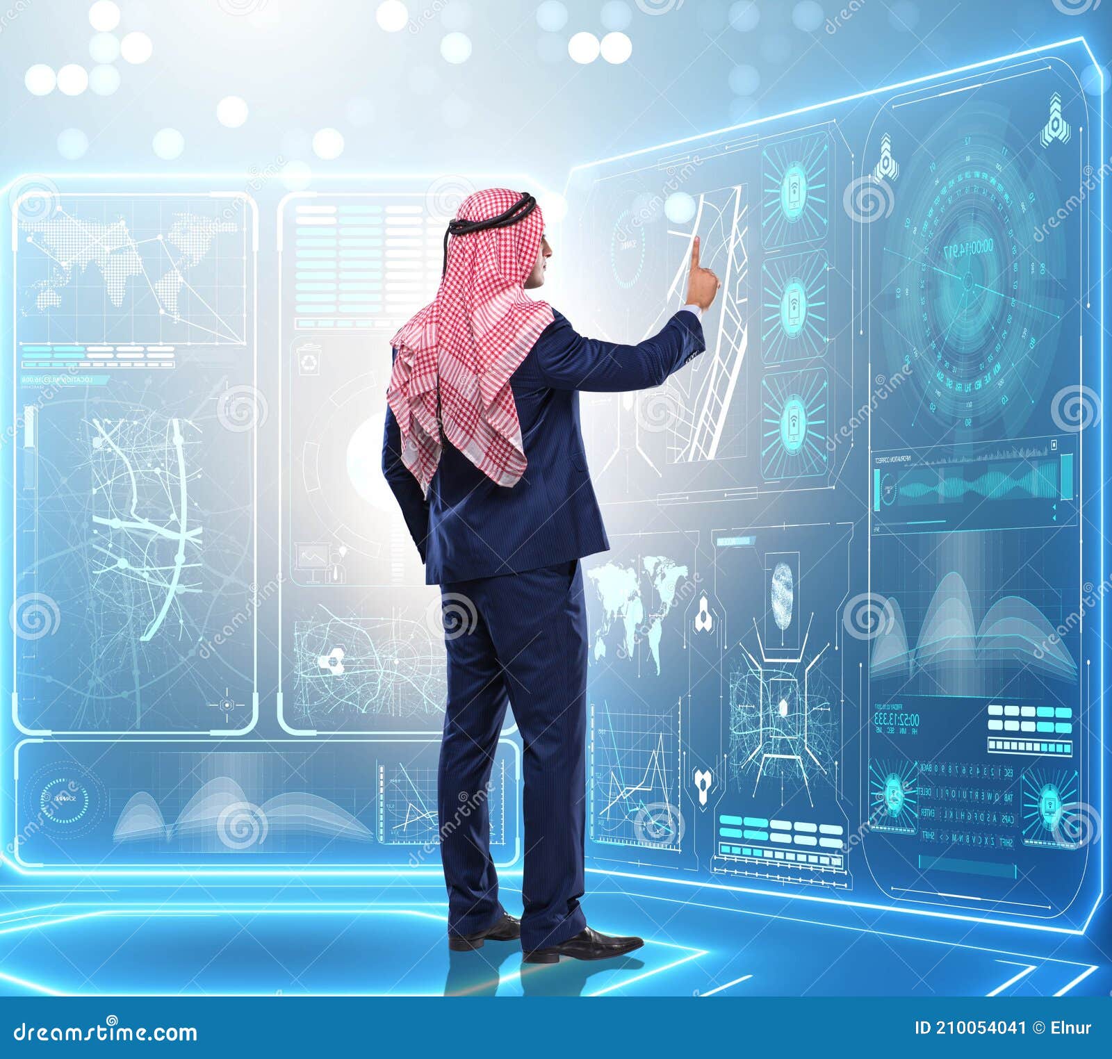 Arab Man in Data Management Concept Stock Illustration - Illustration ...