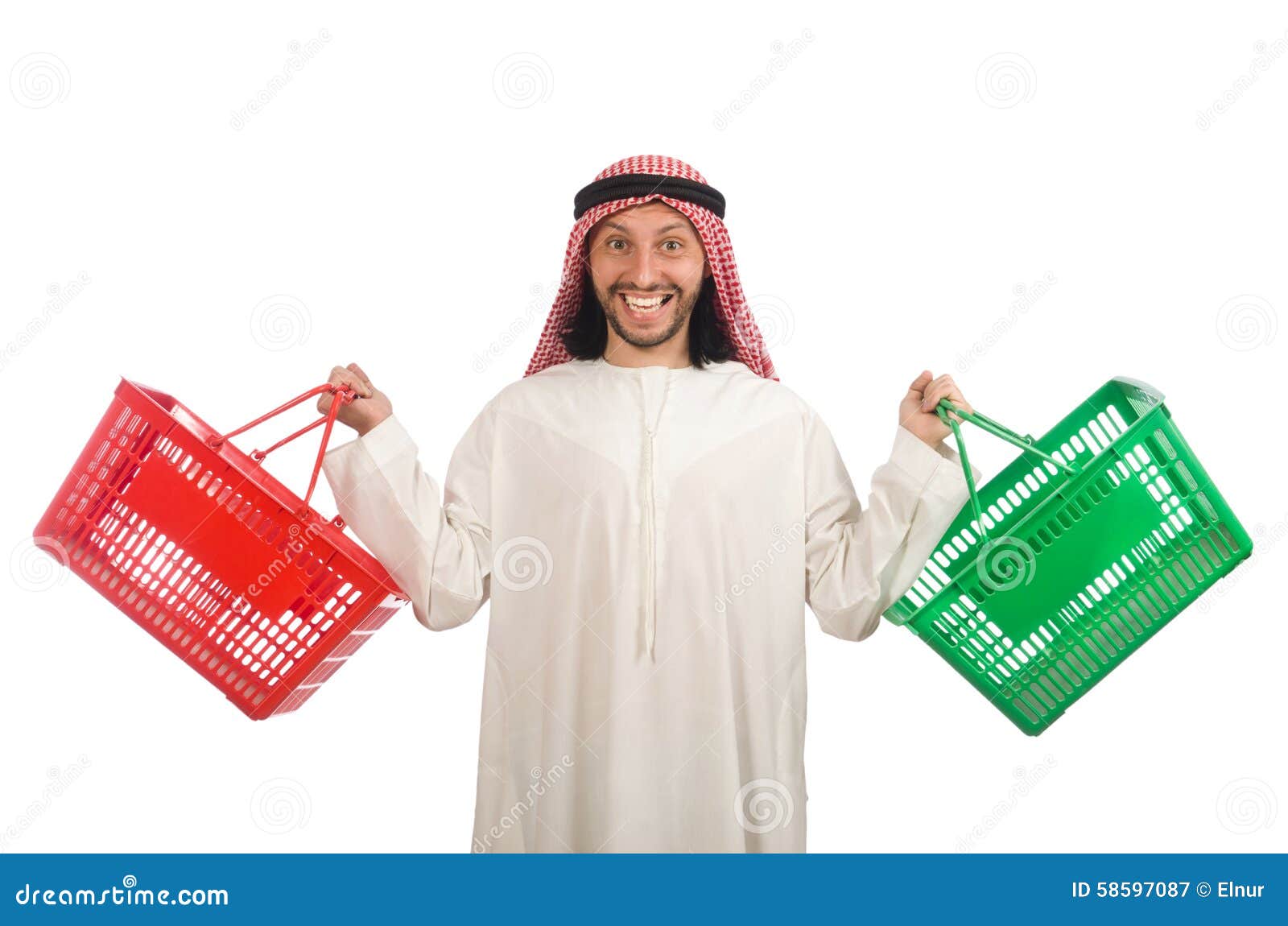 Arab Man Doing Shopping Isolated on White Stock Image - Image of ethnic ...