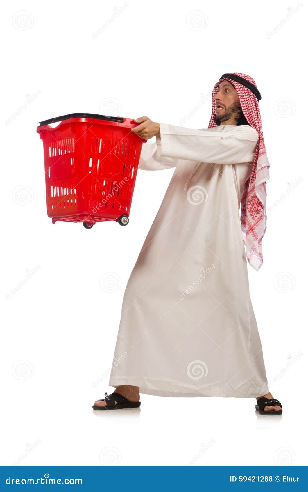 Arab Man Doing Shopping Isolated on White Stock Photo - Image of ...