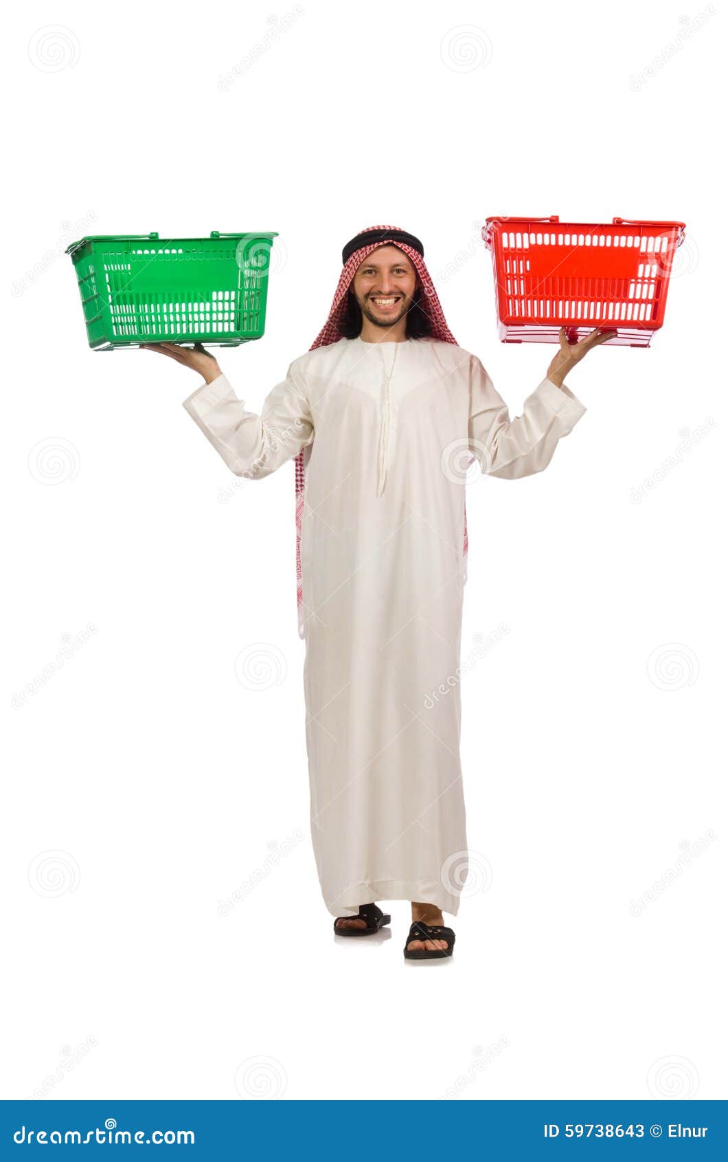 Arab Man Doing Shopping Isolated on White Stock Image - Image of ...
