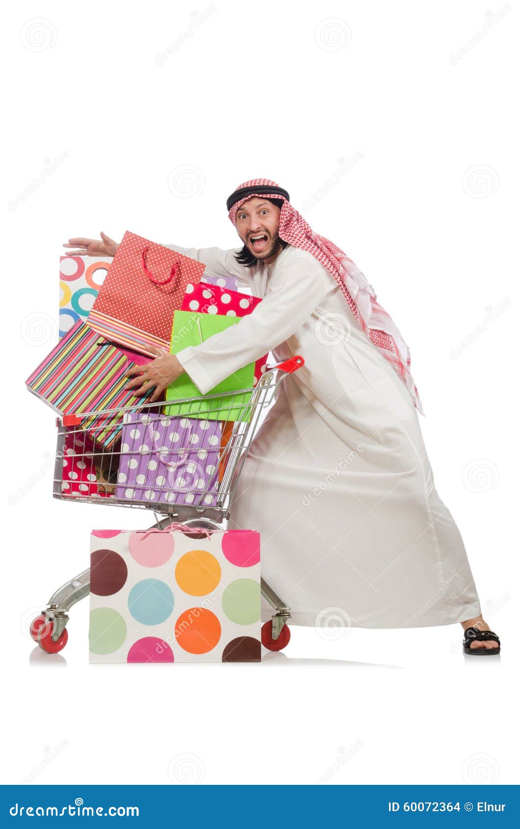 Arab Man Doing Shopping Isolated on White Stock Photo - Image of ...