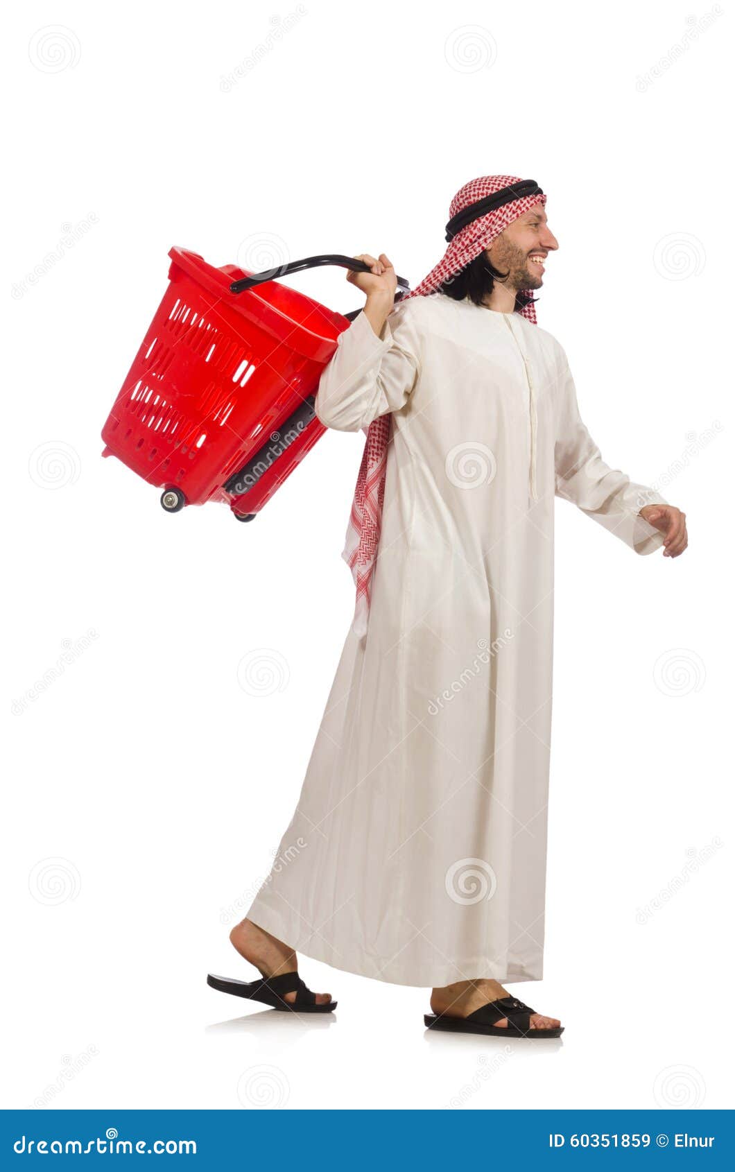 Arab Man Doing Shopping Isolated on White Stock Image - Image of ...