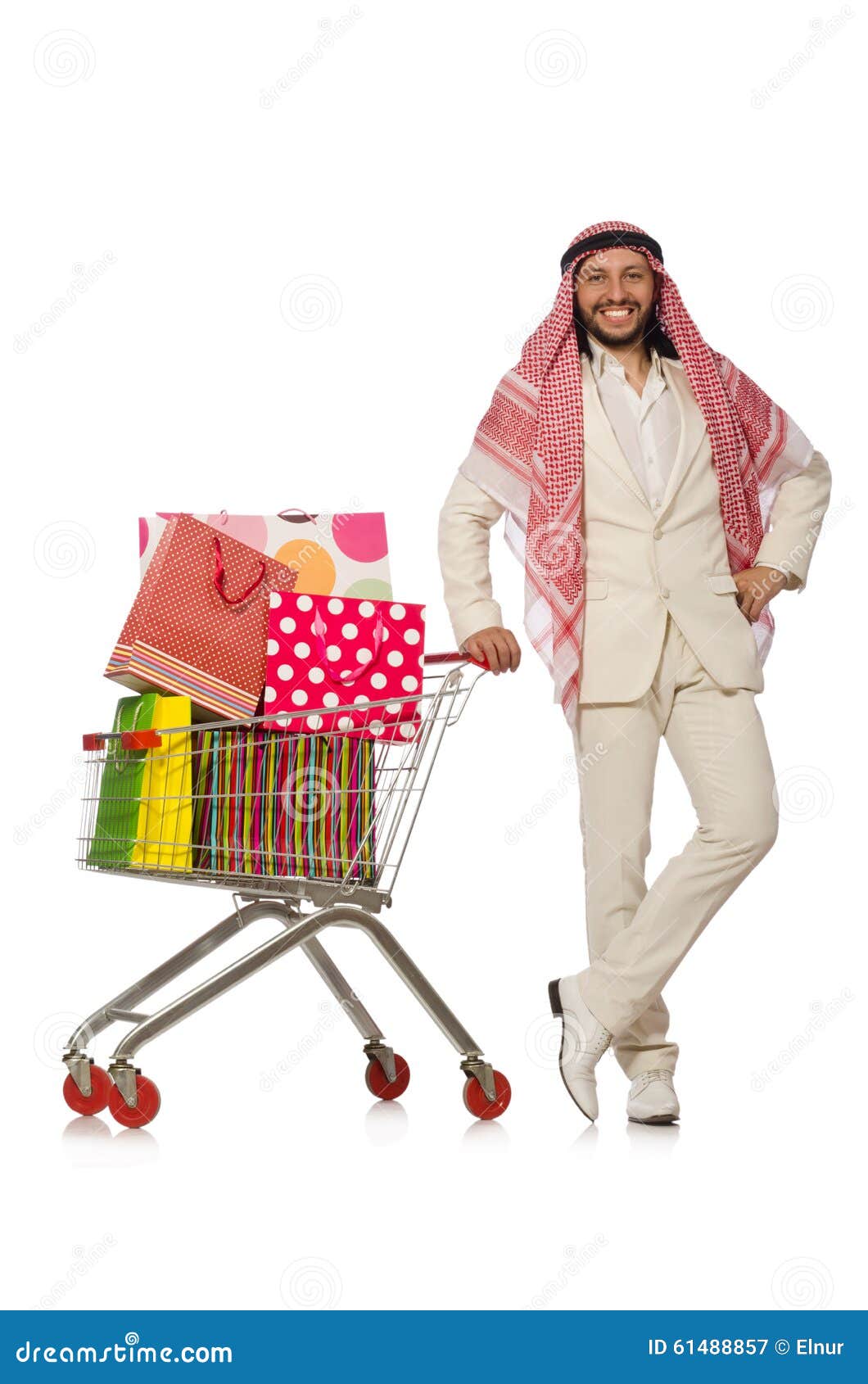 The Arab Man Doing Shopping Isolated on White Stock Image - Image of ...