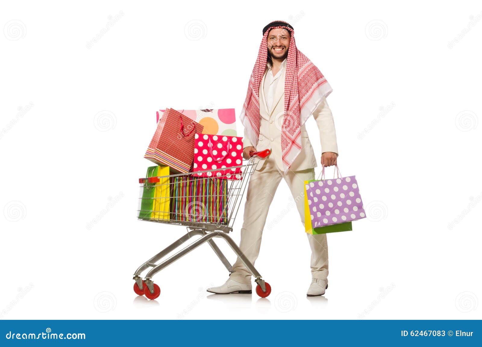 Arab Man Doing Shopping Isolated on White Stock Image - Image of male ...