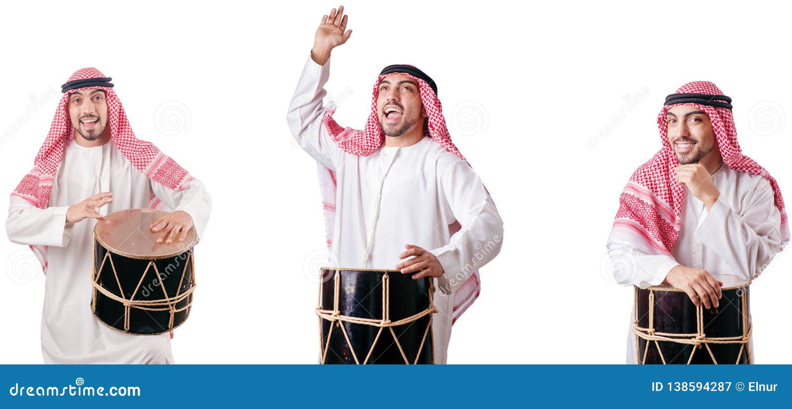 The Arab Man with Drum Isolated on White Stock Image - Image of collage ...