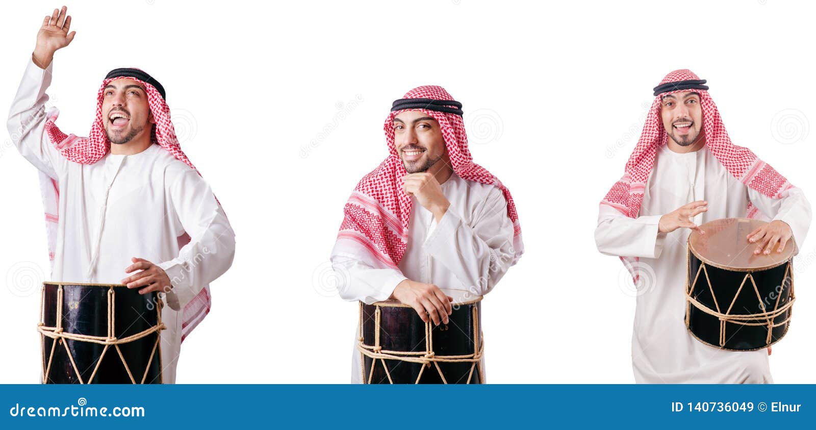 The Arab Man with Drum Isolated on White Stock Image - Image of muslim ...