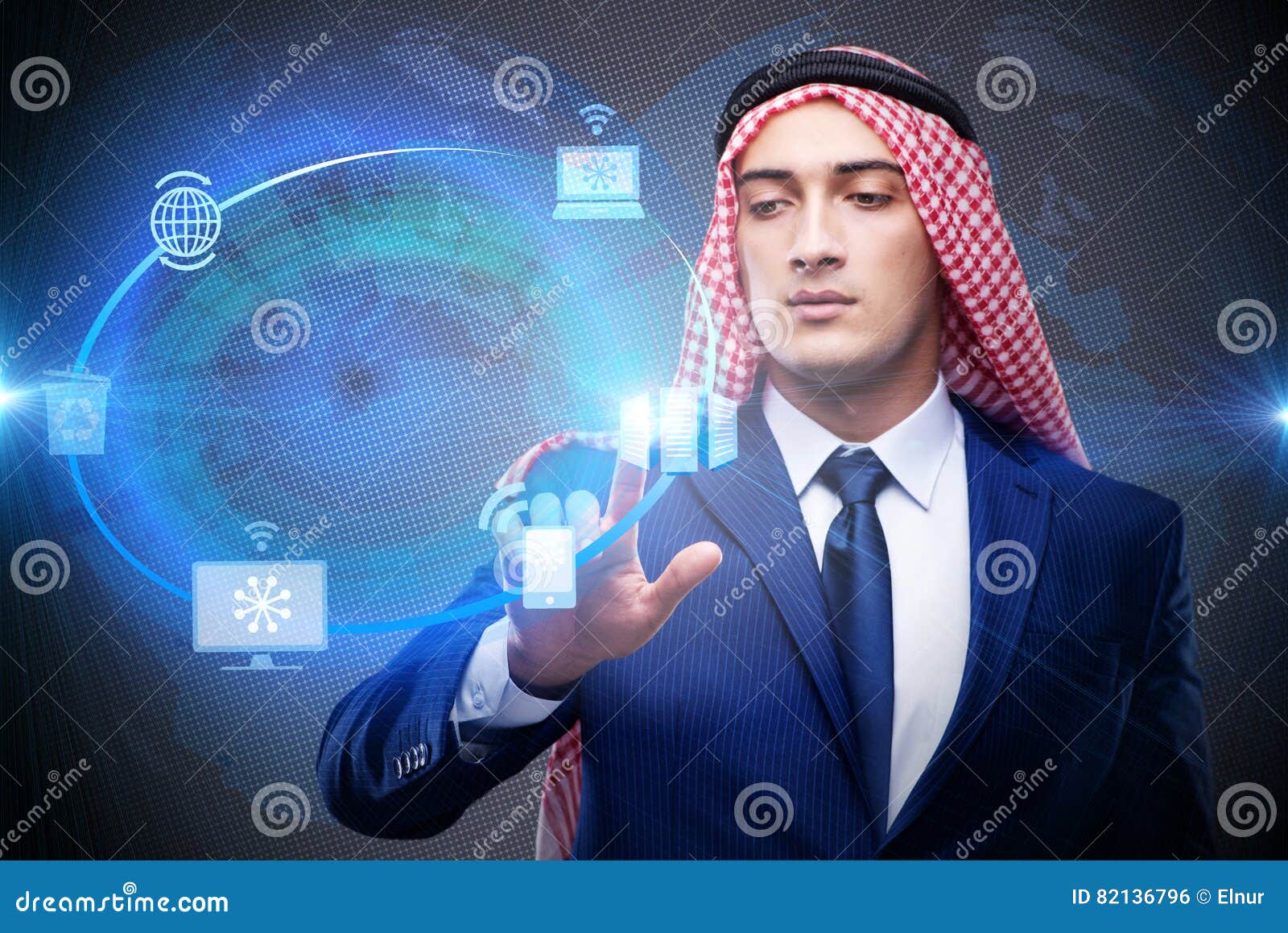 The Arab Man in Global Computing Concept Stock Photo - Image of ...