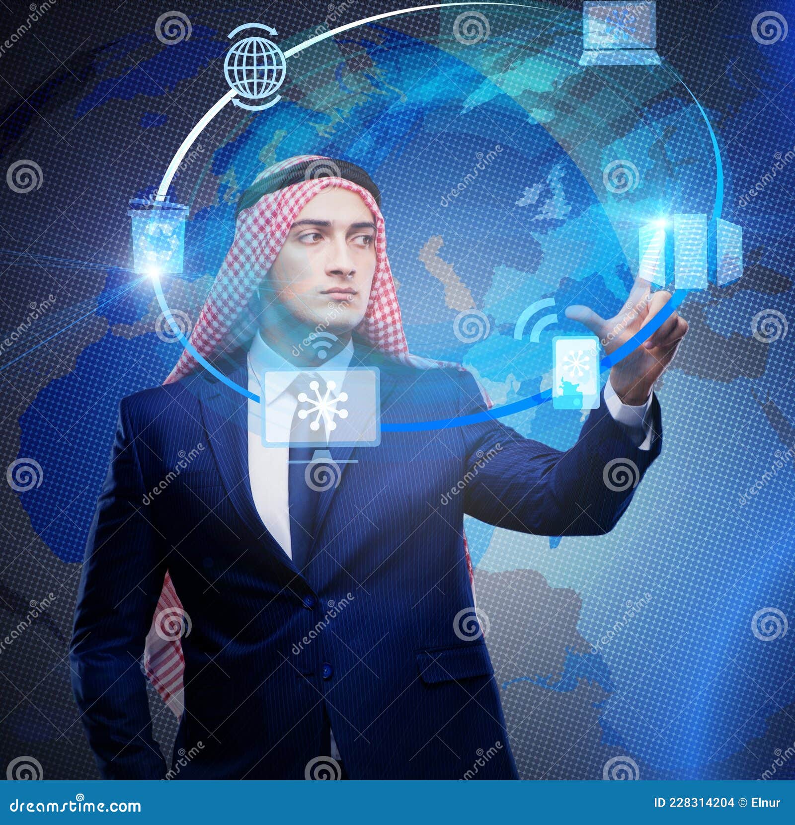 Arab Man in Global Computing Concept Stock Photo - Image of diversity ...