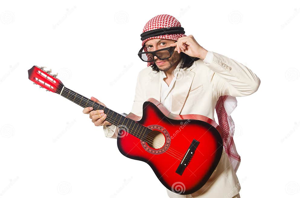 Arab Man with Guitar on White Stock Image - Image of music, islam: 59741941