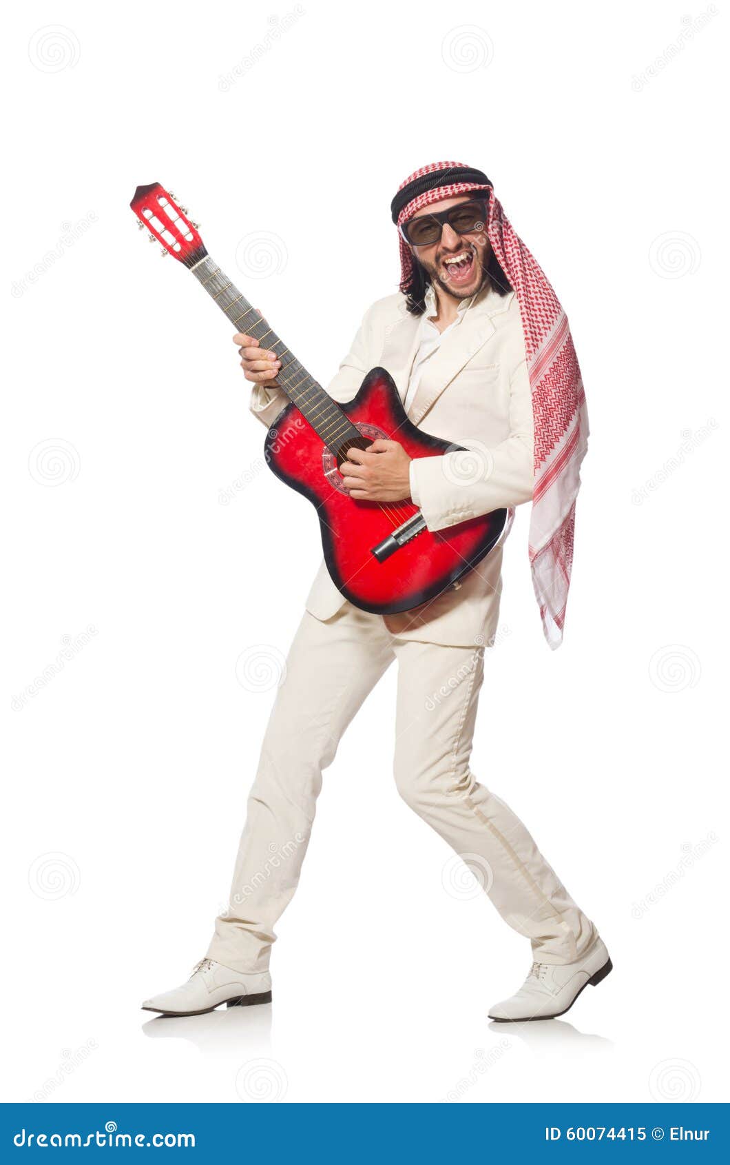 Arab Man with Guitar on White Stock Image - Image of instrument ...