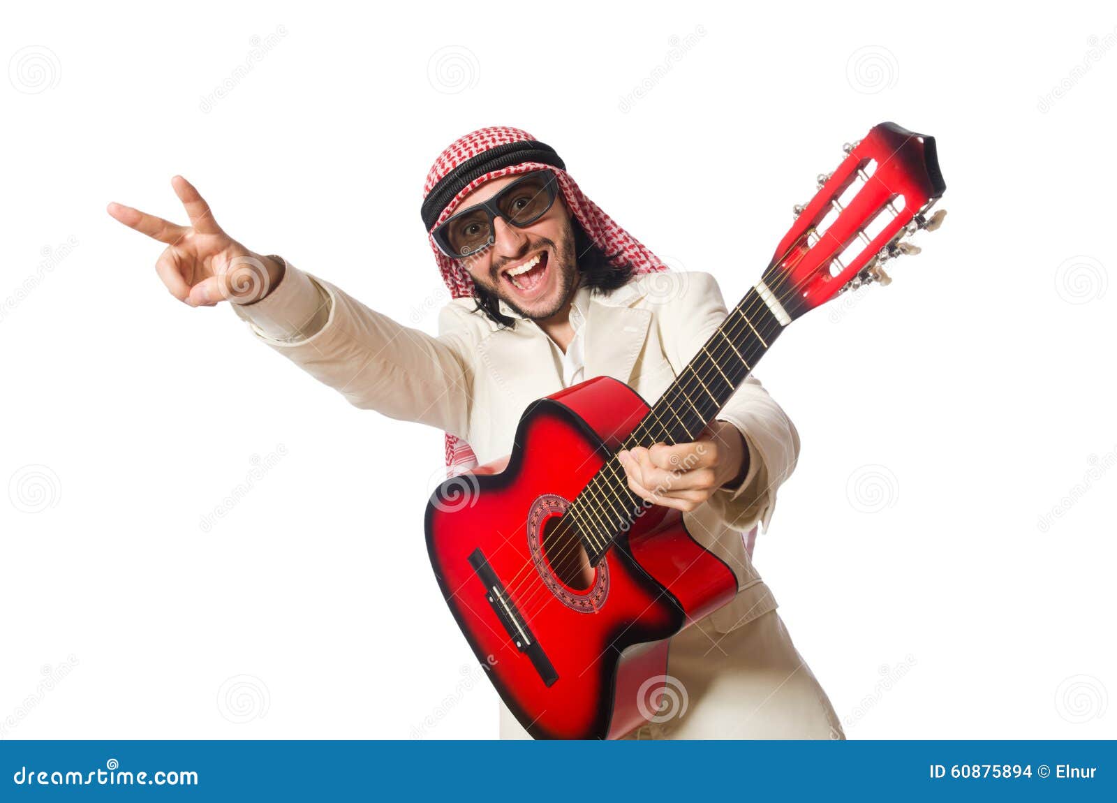 The Arab Man with Guitar on White Stock Photo - Image of instrument ...