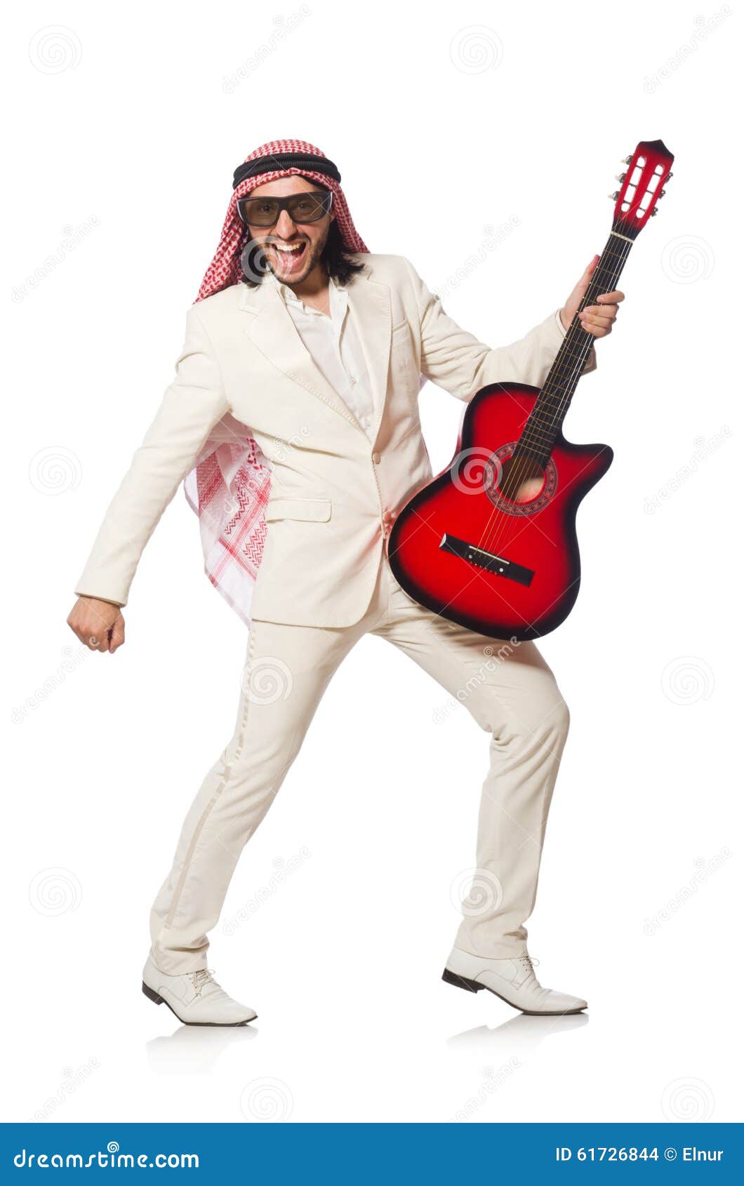 The Arab Man with Guitar on White Stock Photo - Image of entertainment ...