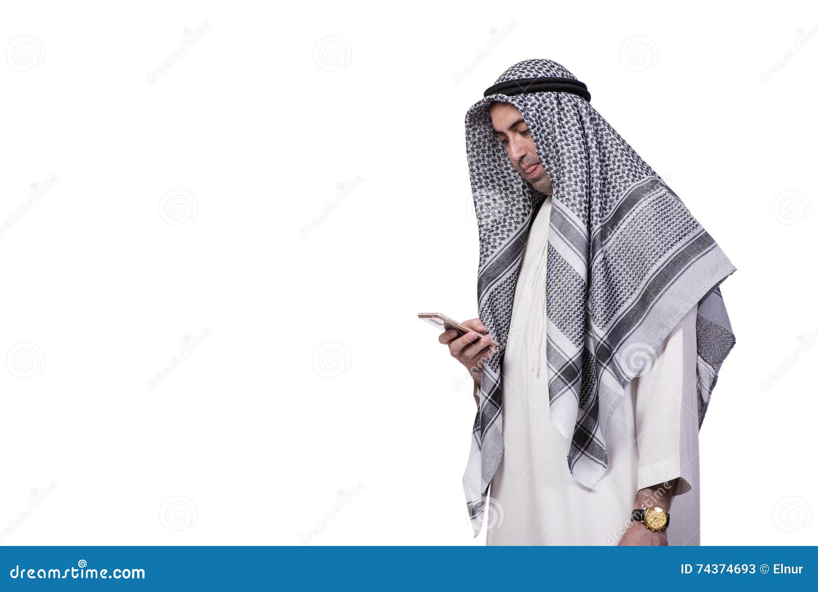 The Arab Man with His Mobile Phone Isolated on White Stock Image ...