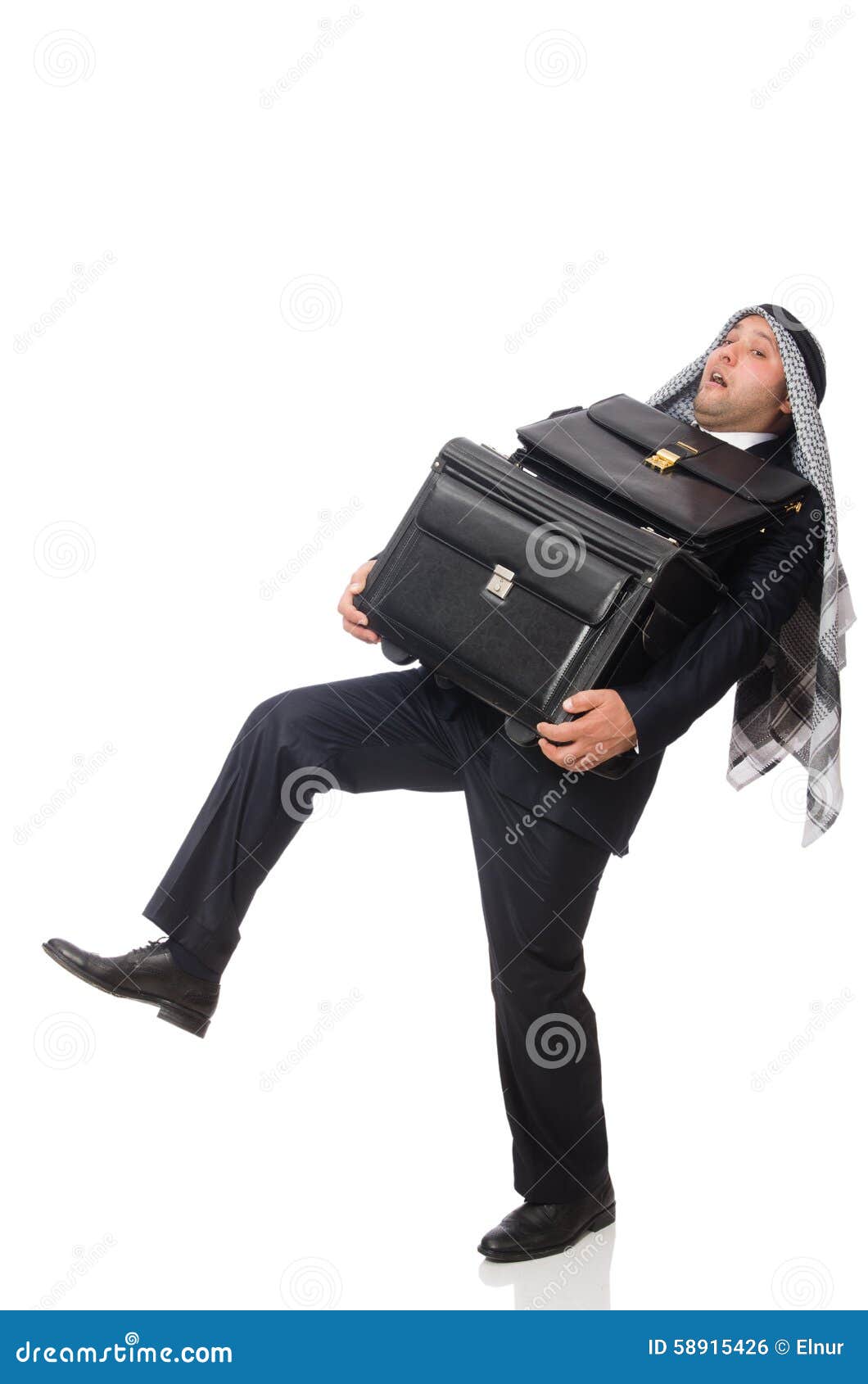 Arab Man with Luggage on White Stock Photo - Image of islamic, baggage ...