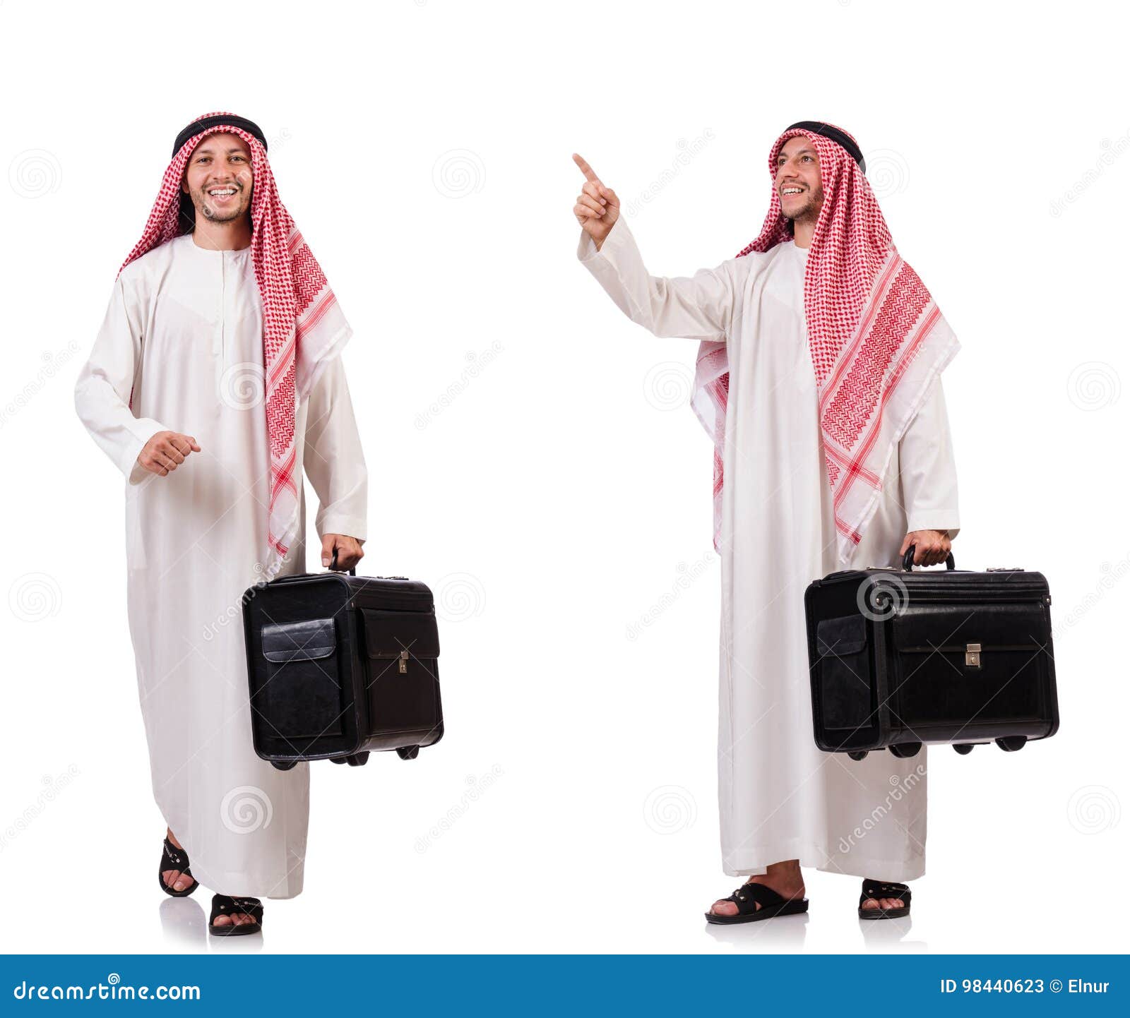 The Arab Man with Luggage on White Stock Image - Image of islam ...