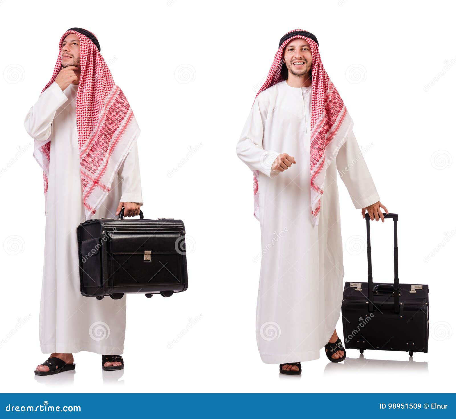 The Arab Man with Luggage on White Stock Image - Image of islam, arab ...