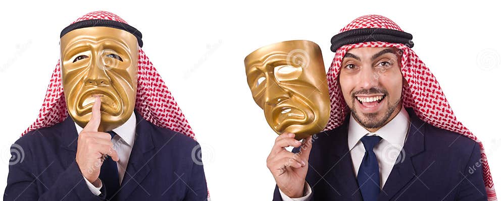 The Arab Man with Mask Isolated on White Stock Photo - Image of mask ...