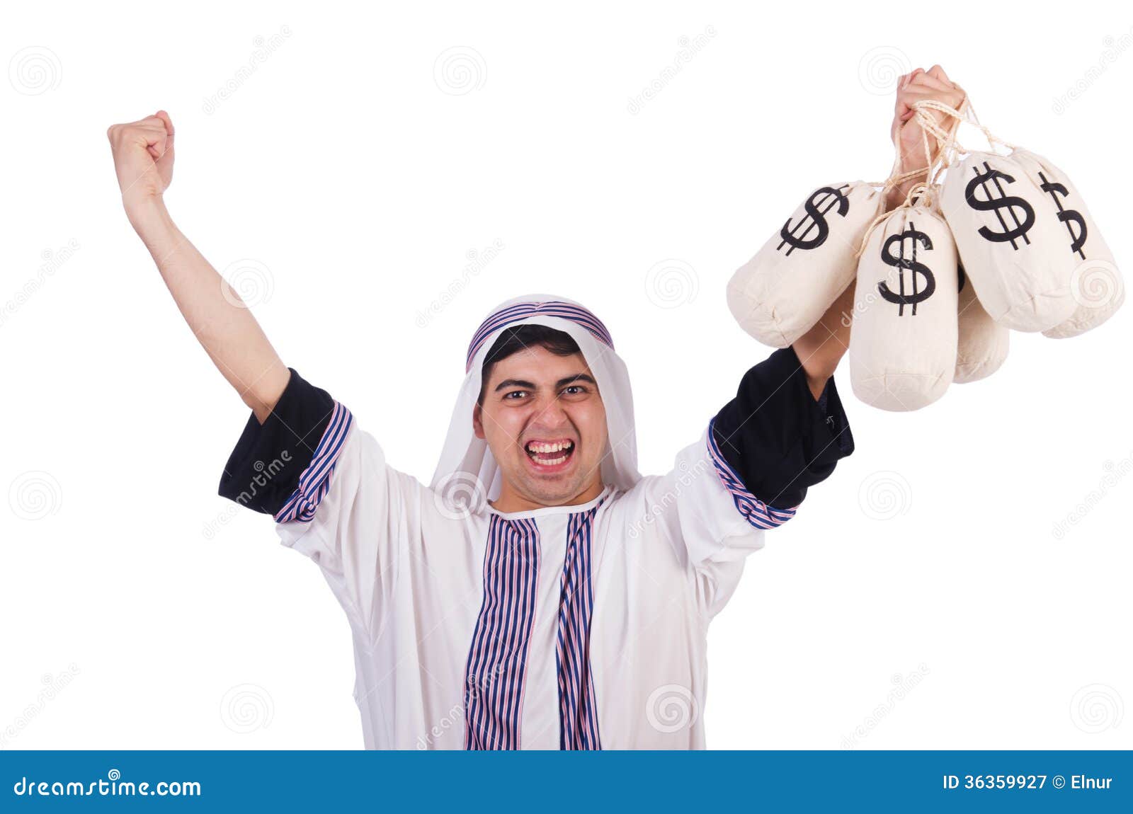 Arab man with money sacks stock image. Image of handsome - 36359927