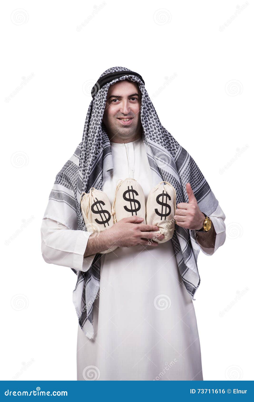 The Arab Man with Money Sacks Isolated on White Stock Photo - Image of ...