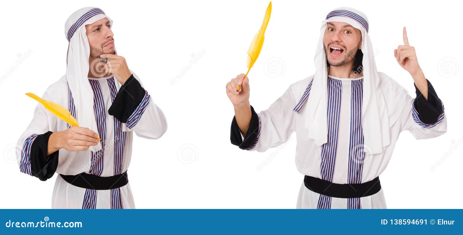 The Arab Man with Pen Isolated on White Stock Image - Image of isolated ...