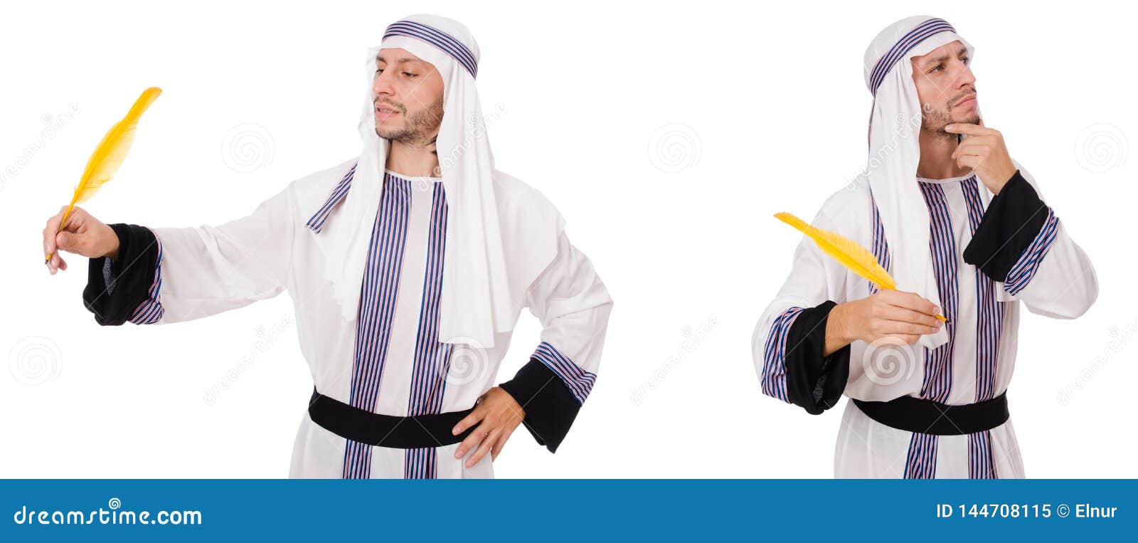 The Arab Man with Pen Isolated on White Stock Image - Image of arab ...