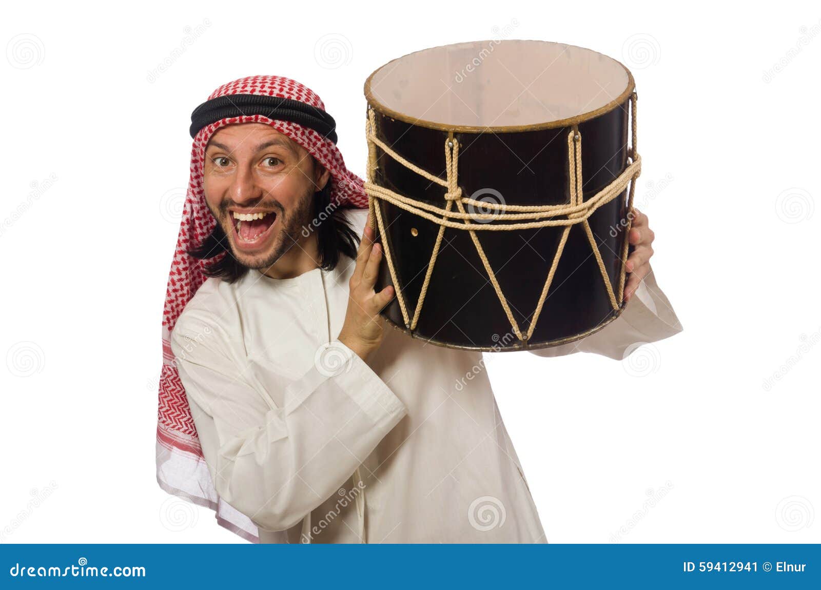 Arab Man Playing Drum Isolated on White Stock Image - Image of concert ...