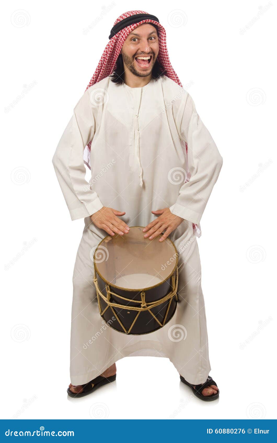 The Arab Man Playing Drum Isolated on White Stock Photo - Image of ...