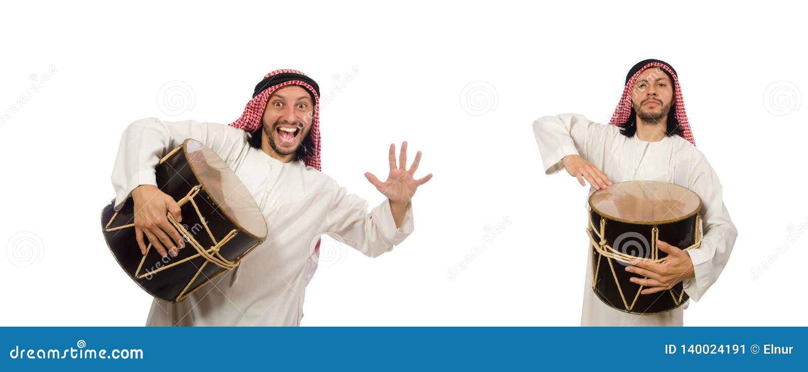 The Arab Man Playing Drum Isolated on White Stock Image - Image of ...