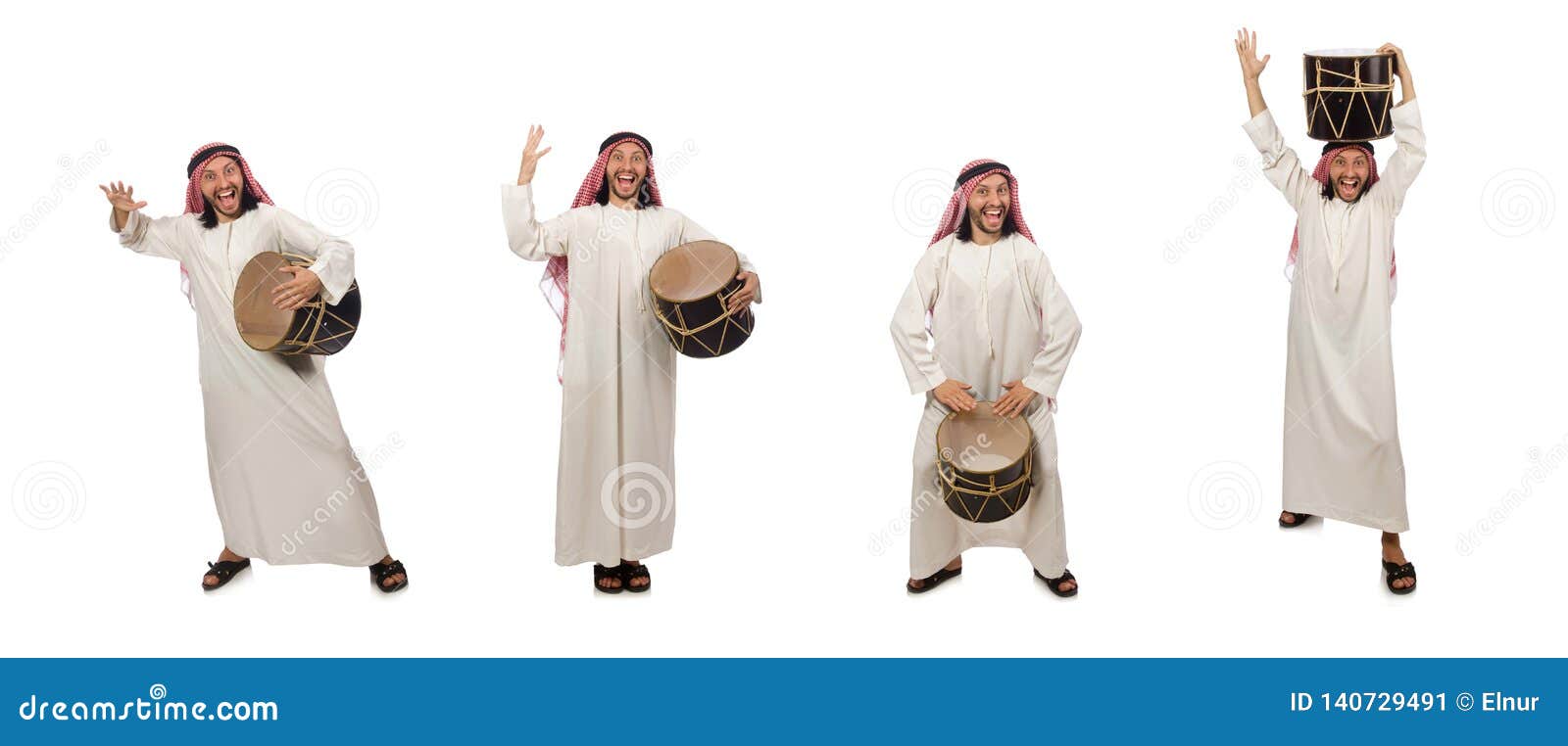 The Arab Man Playing Drum Isolated on White Stock Image - Image of bang ...