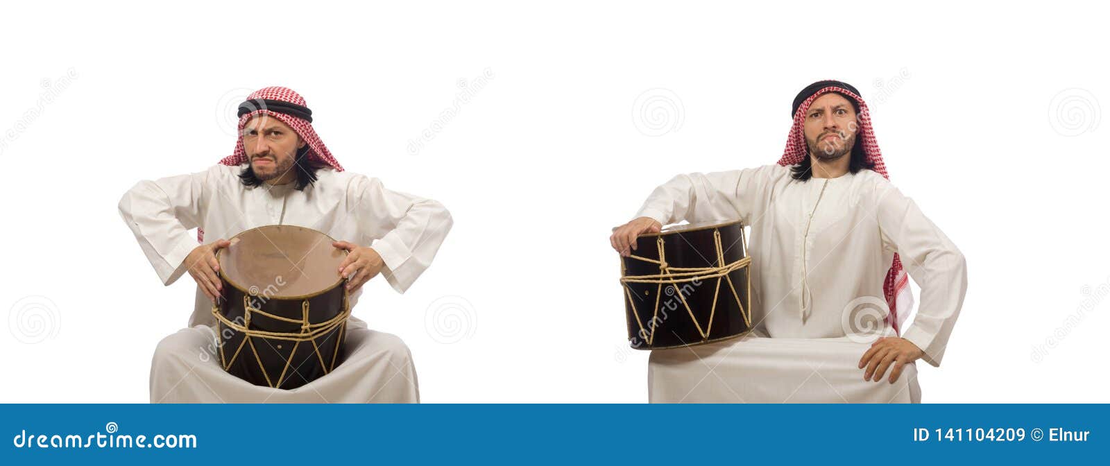 The Arab Man Playing Drum Isolated on White Stock Image - Image of drum ...