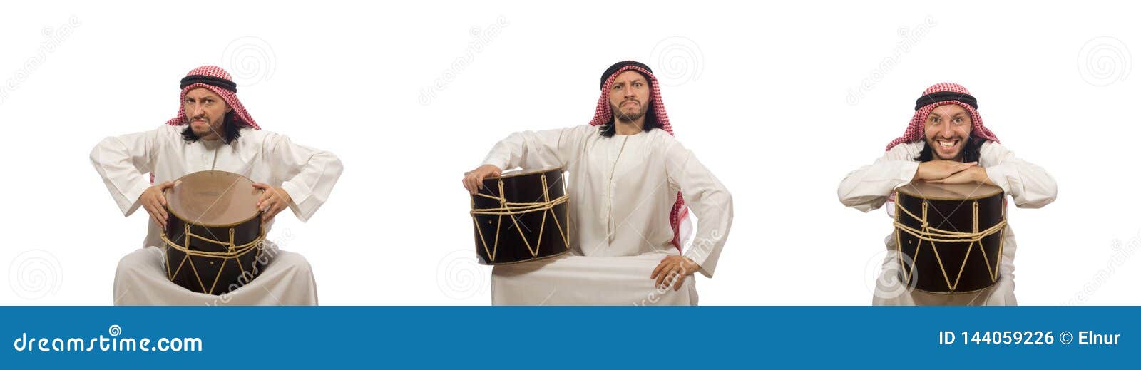 The Arab Man Playing Drum Isolated on White Stock Photo - Image of drum ...