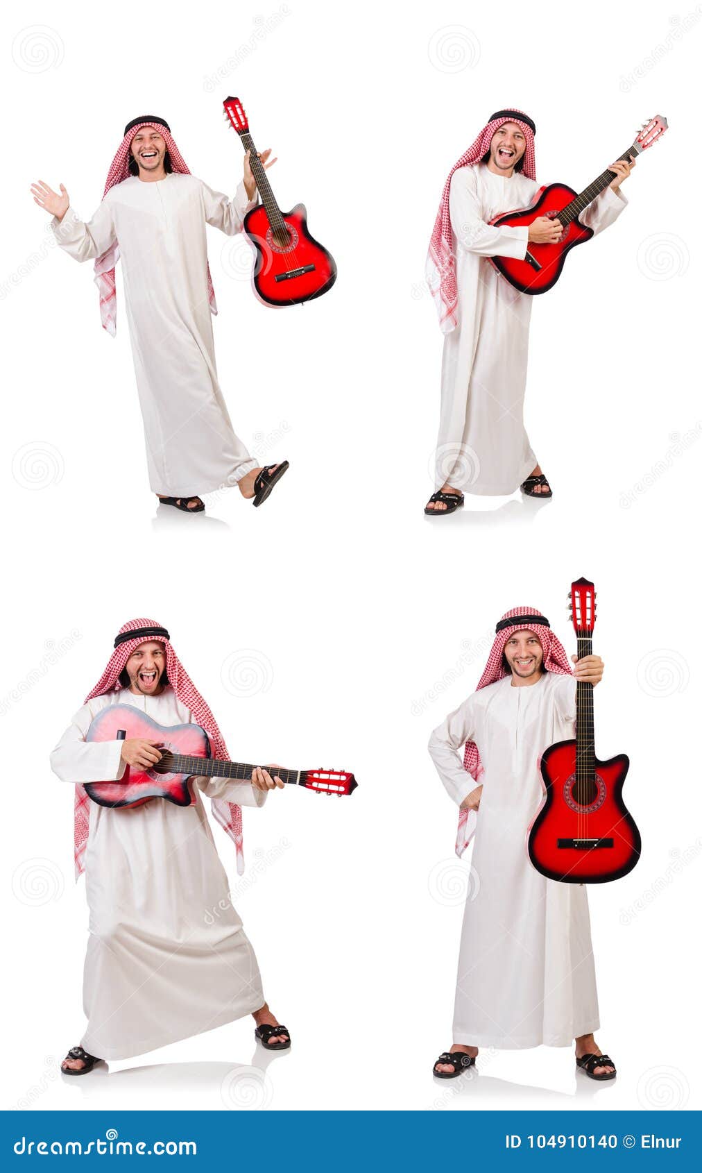 The Arab Man Playing Guitar Isolated on White Stock Photo - Image of ...