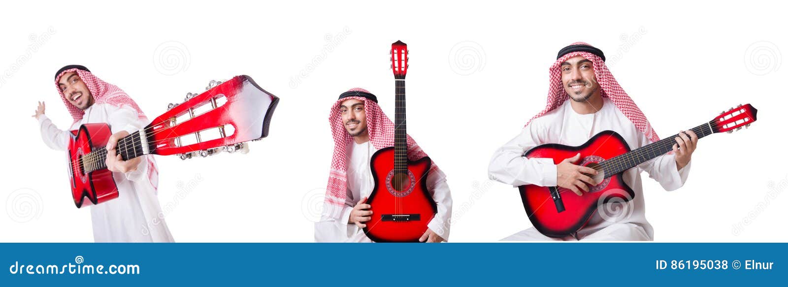 The Arab Man Playing Guitar Isolated on White Stock Photo - Image of ...
