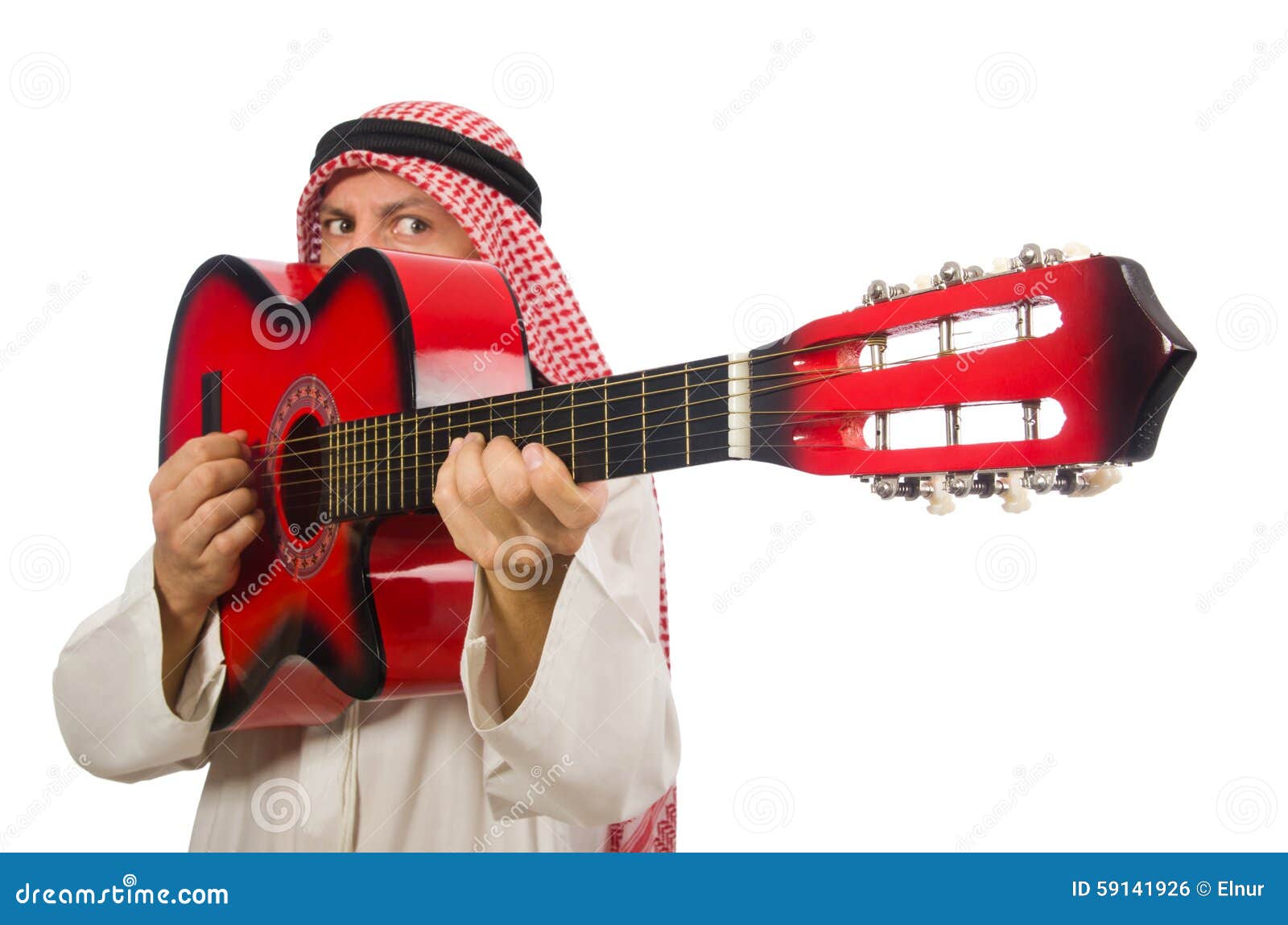 Arab Man Playing Isolated on White Stock Photo - Image of headdress ...