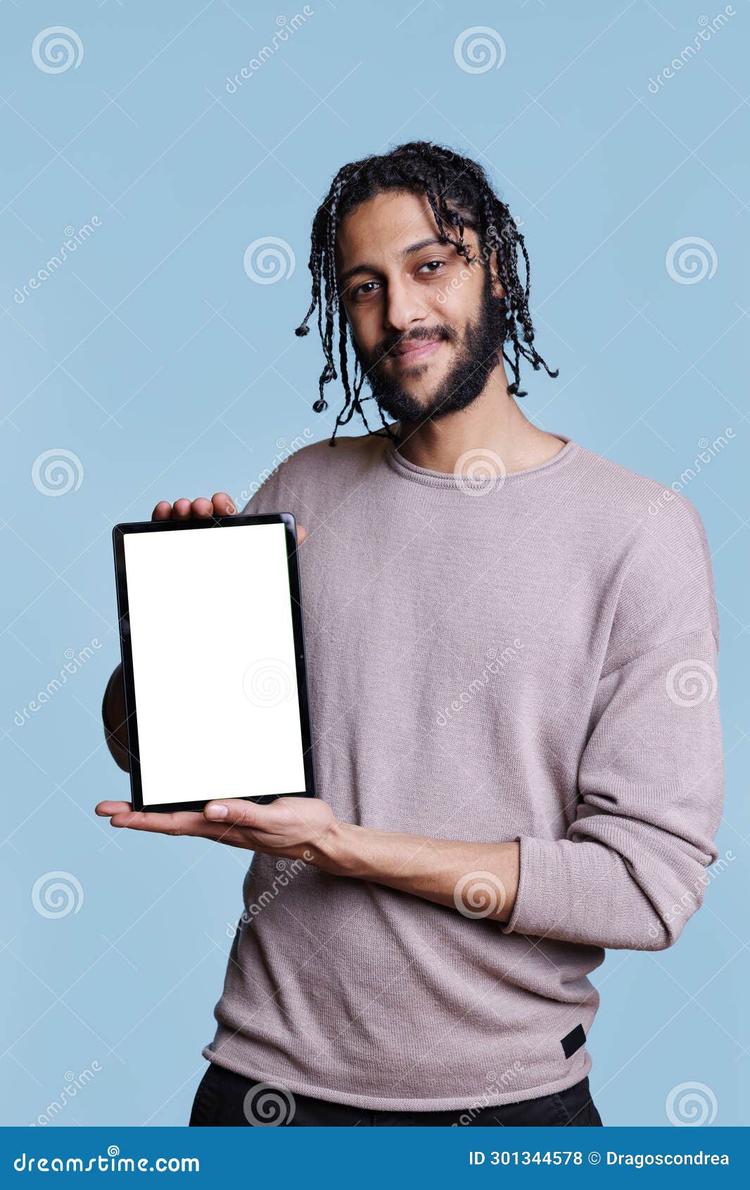 Arab Man Presenting Tablet with Blank Screen for Advertisement Stock ...