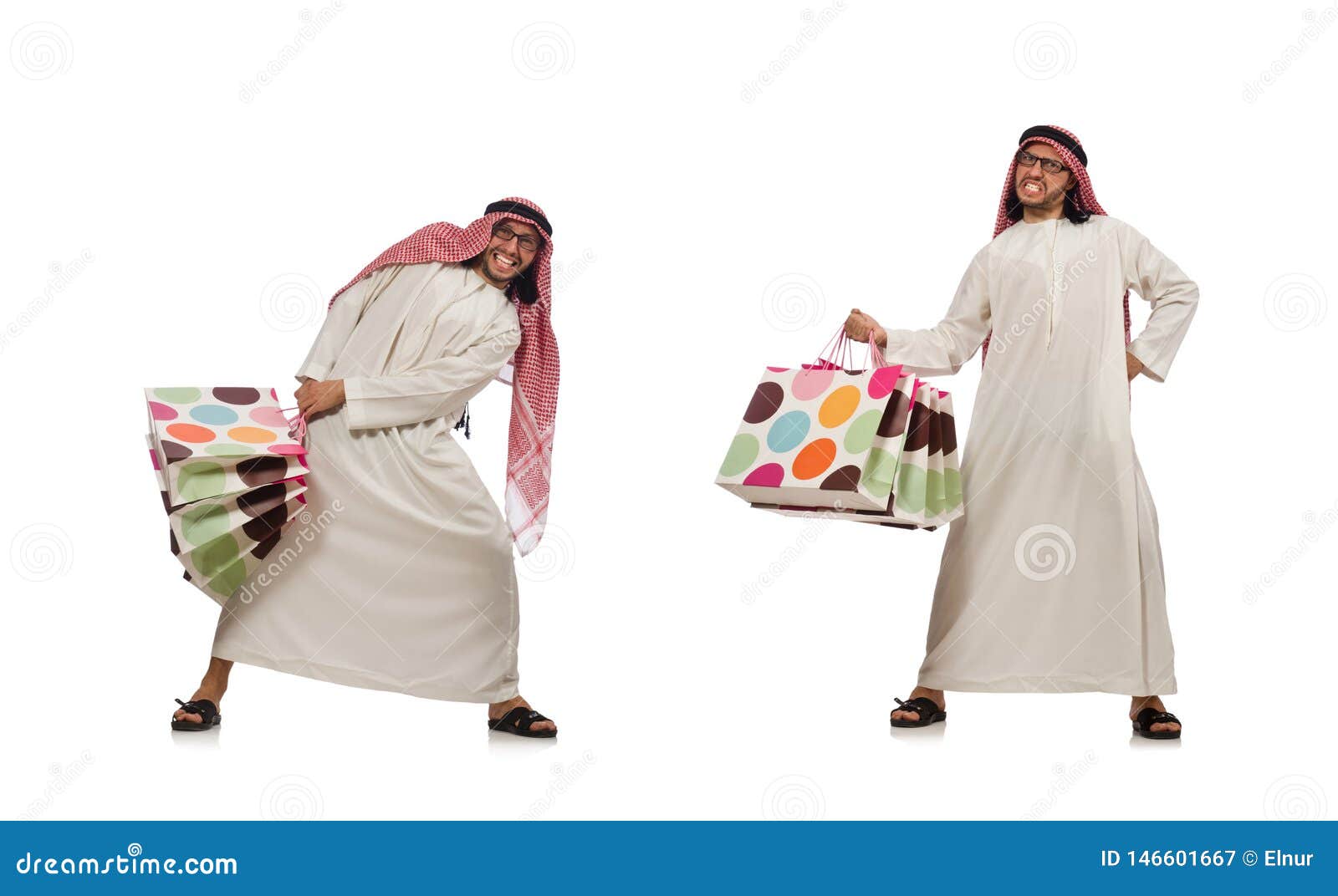 The Arab Man with Shopping Bags on White Stock Image - Image of ...