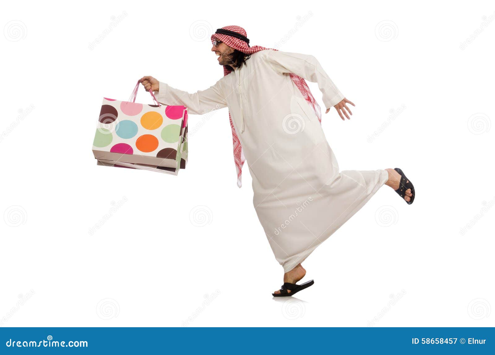 Arab Man with Shopping Bags on White Stock Image - Image of isolated ...