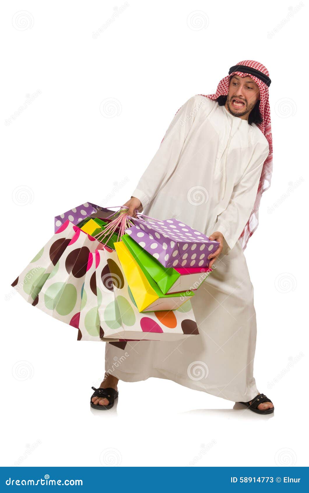 Arab Man with Shopping Bags on White Stock Image - Image of race ...