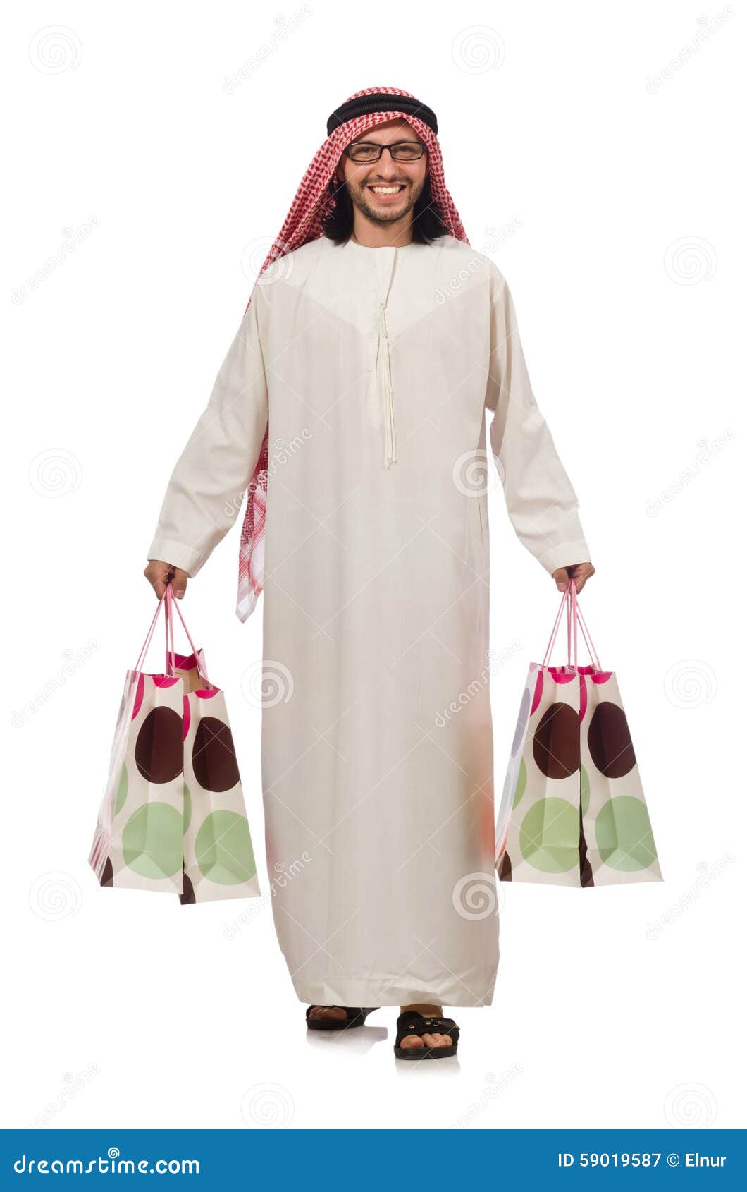 Arab Man with Shopping Bags on White Stock Image - Image of middle ...