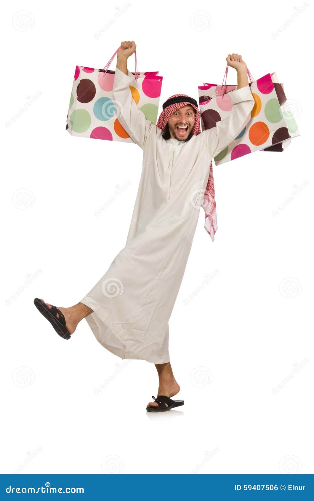Arab Man with Shopping Bags on White Stock Photo - Image of adult ...