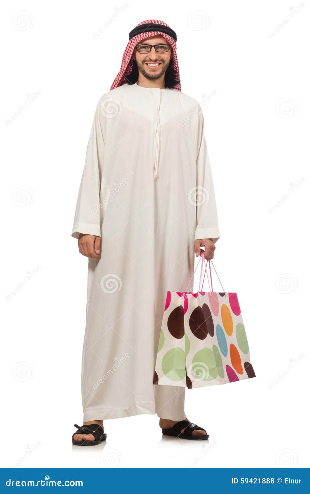 Arab Man with Shopping Bags on White Stock Photo - Image of package ...