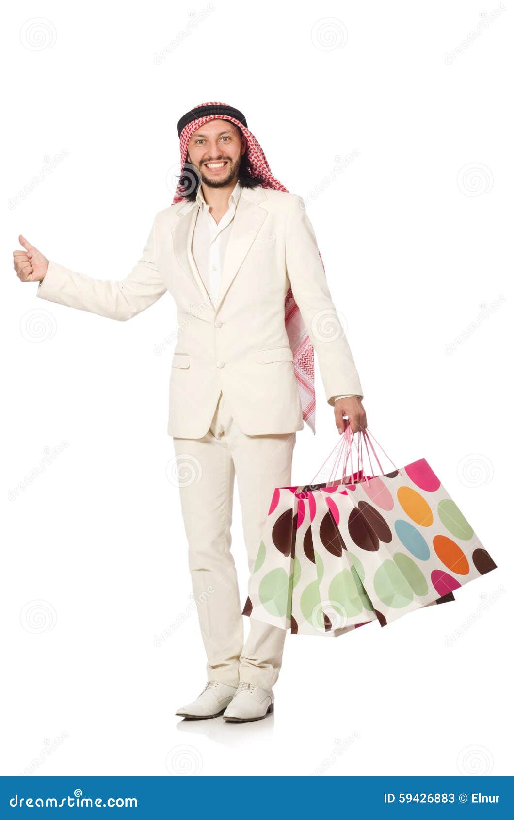 Arab Man with Shopping Bags on White Stock Image - Image of arab ...