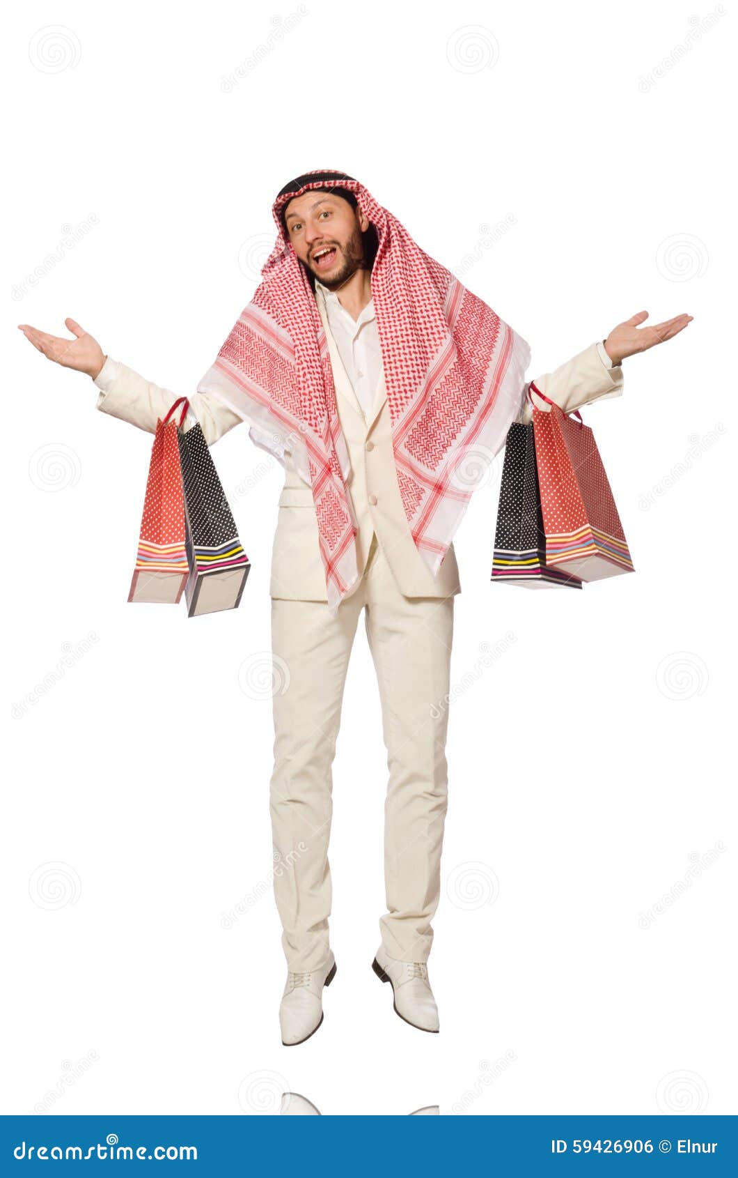 Arab Man with Shopping Bags on White Stock Photo - Image of islam ...
