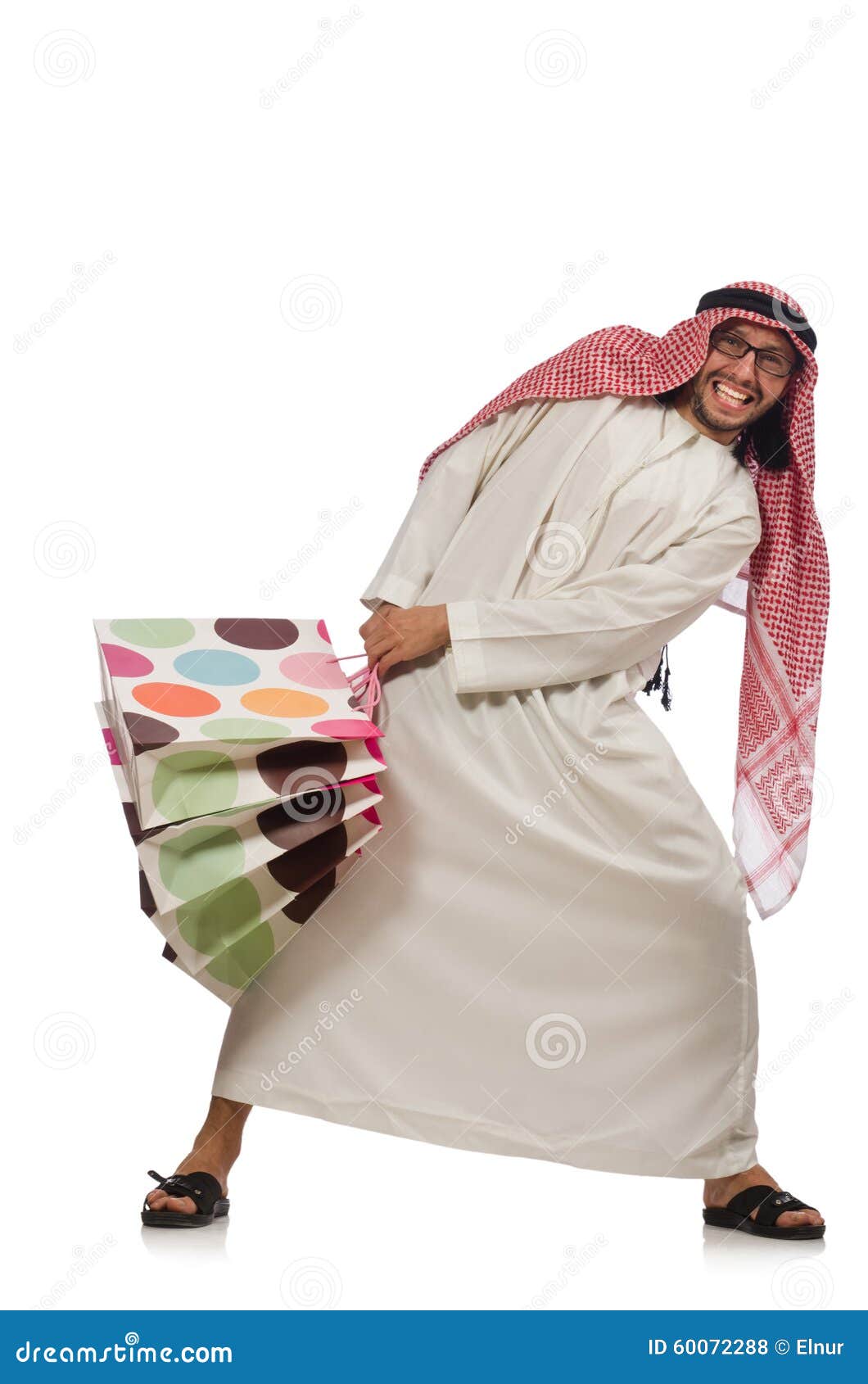 Arab Man with Shopping Bags on White Stock Photo - Image of gift, bohra ...